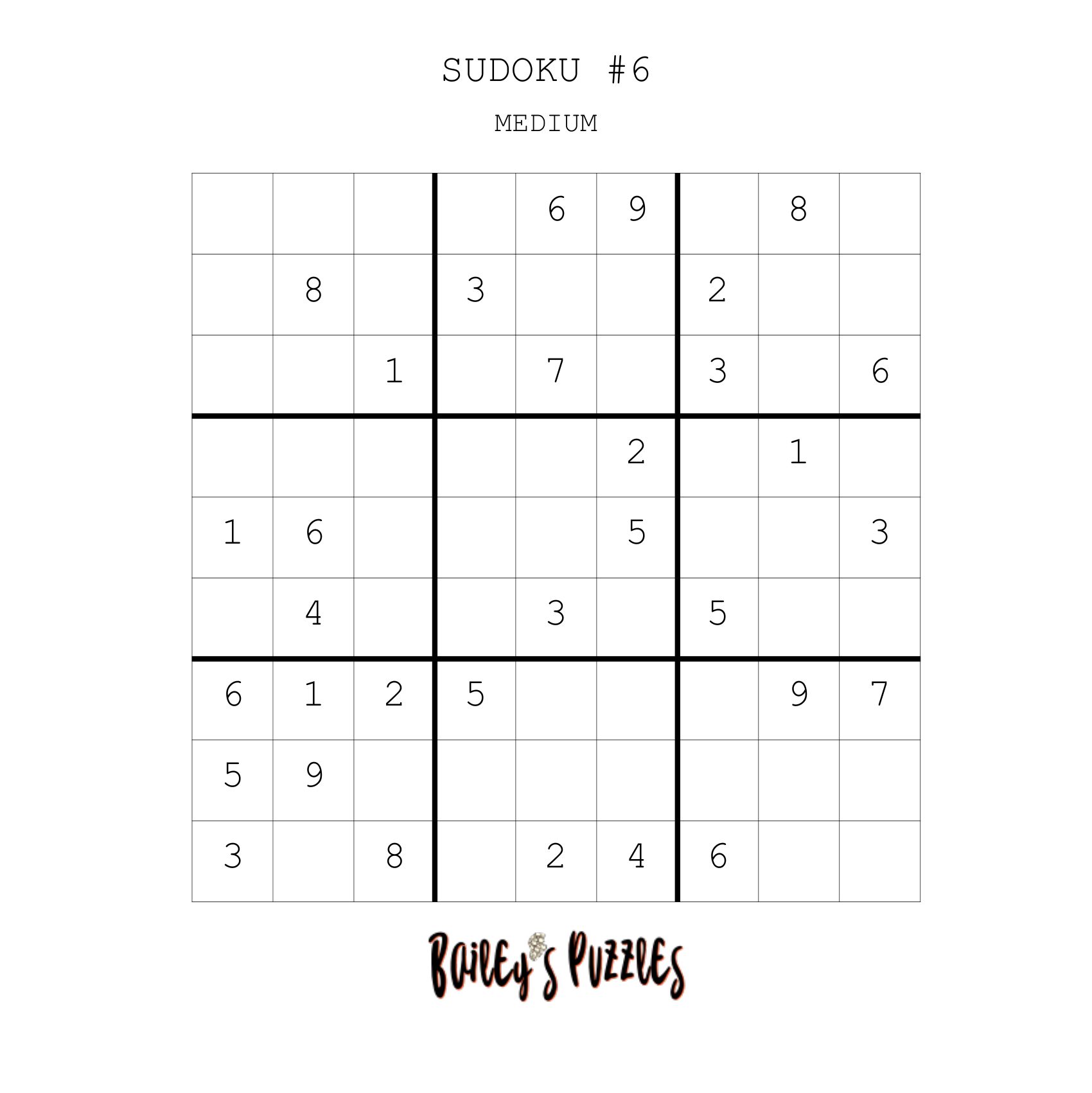 Free Printable Sudoku Puzzles {easy, medium, & hard} - Bailey's Puzzles